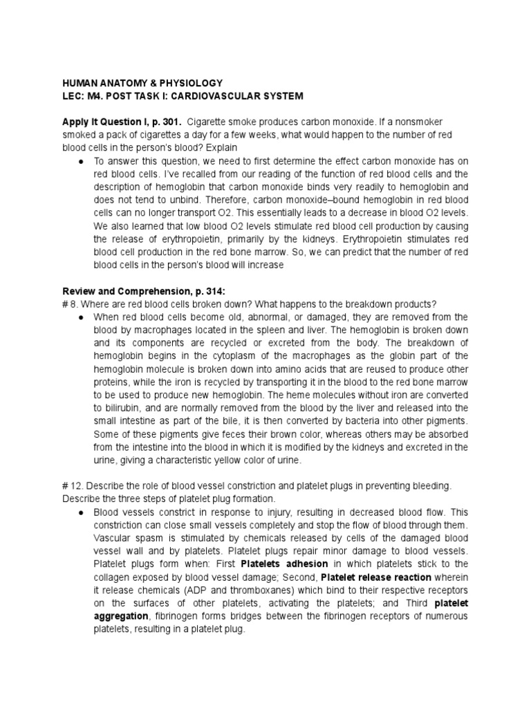 Lec - M4. Post Task I - Cardiovascular System | PDF | Platelet | Coagulation