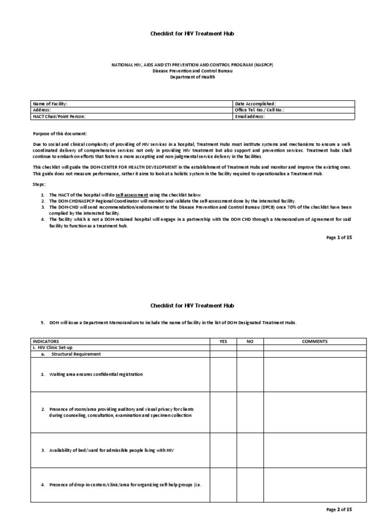 1.a HIV Treatment Hub (Assessment Checklist) | PDF | Hiv/Aids | Pharmacy