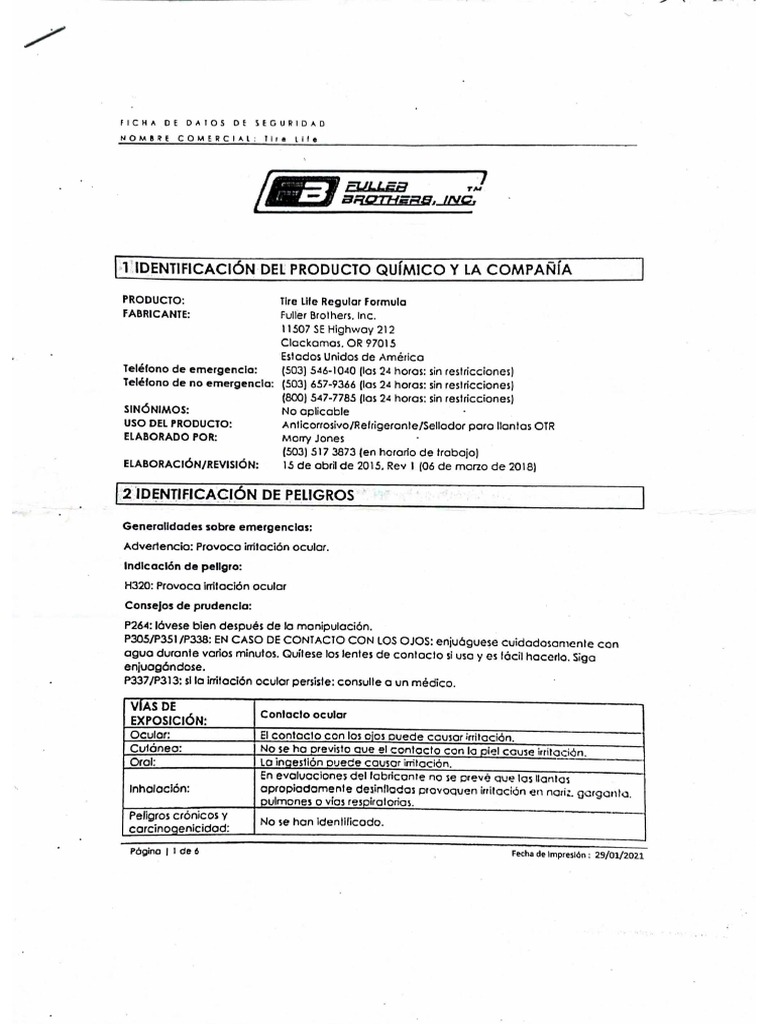 MSDS Tire Life | PDF