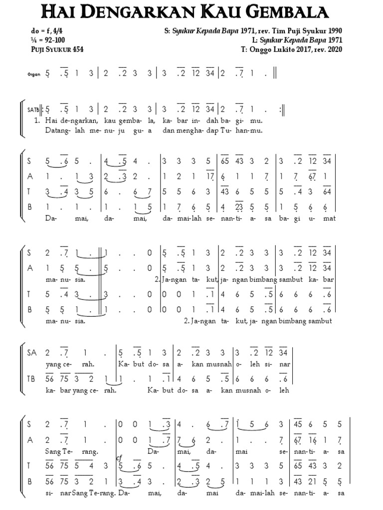 SATB - Hai Dengarkan Kau Gembala (PS 454) | PDF