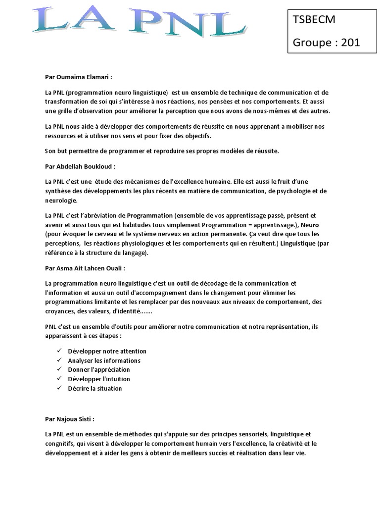 Maîtriser la PNL pour l'excellence | PDF | Programmation neuro ...