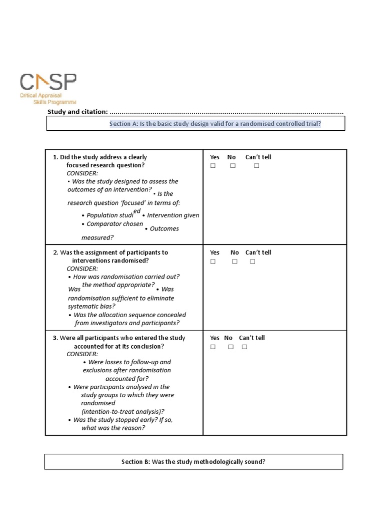 CASP RCT Checklist PDF | PDF | Randomized Controlled Trial | Science