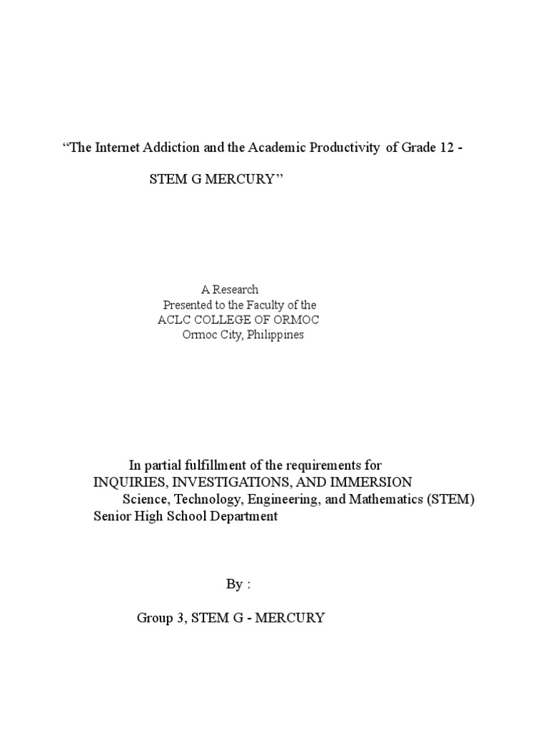 A Research Presented To The Faculty of The Aclc College of Ormoc Ormoc ...