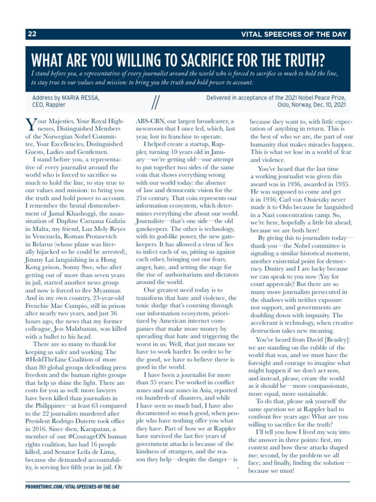 What Are You Willing To Sacrifice For The Truth?: Vital Speeches of The ...