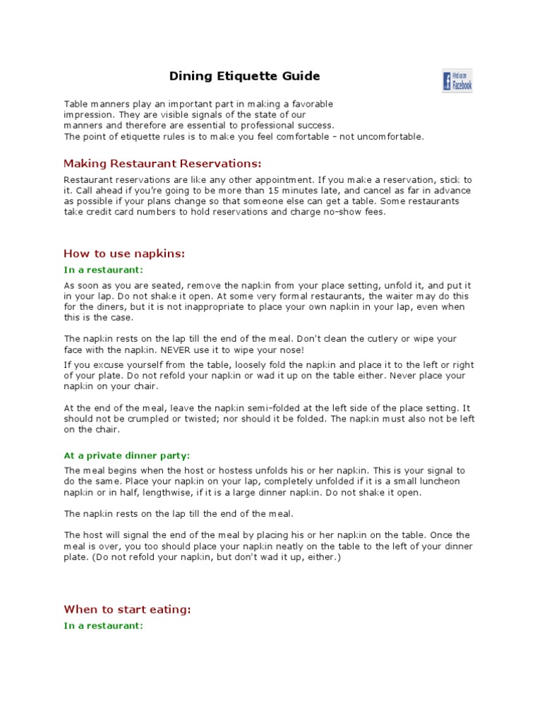 Dining Etiquette Guide | PDF | Tableware | Spoon