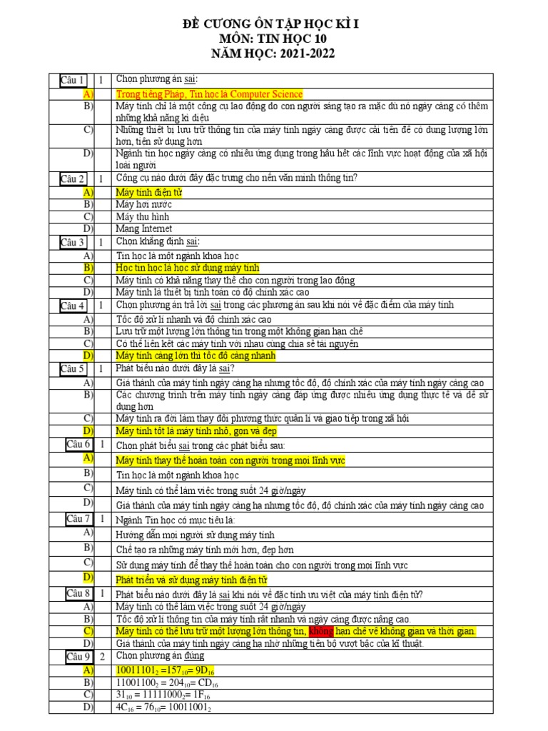 CHTN K10 2021-2022 HK1 Hs-Da Lam | PDF