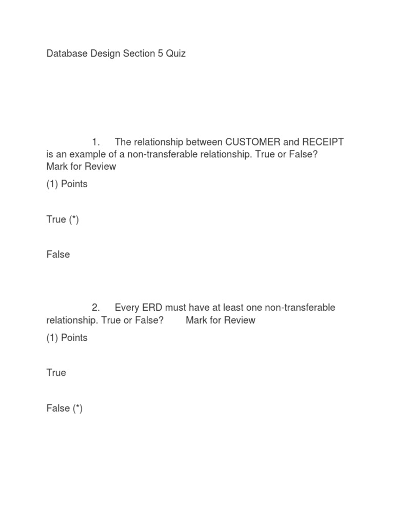 Database Design Quiz: ERD Relationships | PDF | Data Management | Computing