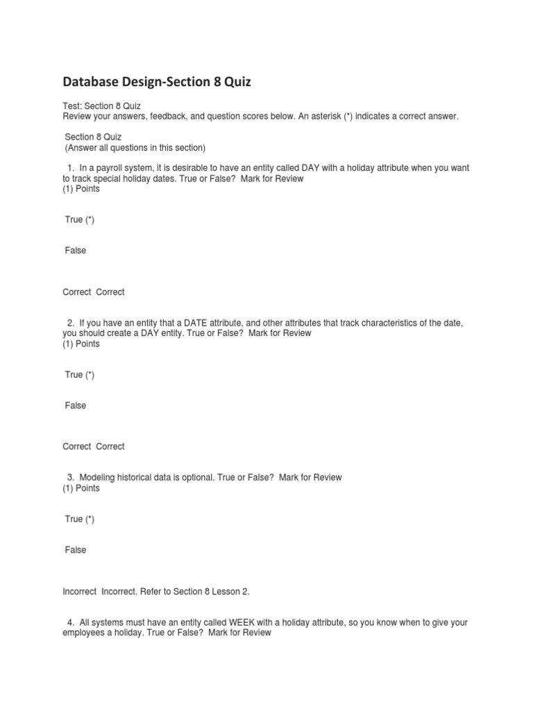 Database Design-Section 8 Quiz | PDF | Data Model | Databases