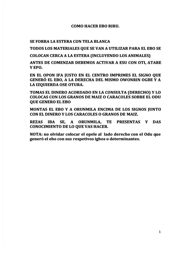 Como Hacer Ebo Riru | PDF | Religión étnica | Santeria
