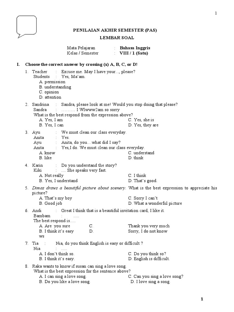 BHS Inggris-Soal Pas Bing 8 K13 | PDF