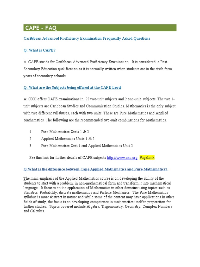 Cape - Faq: Caribbean Advanced Proficiency Examination Frequently Asked ...