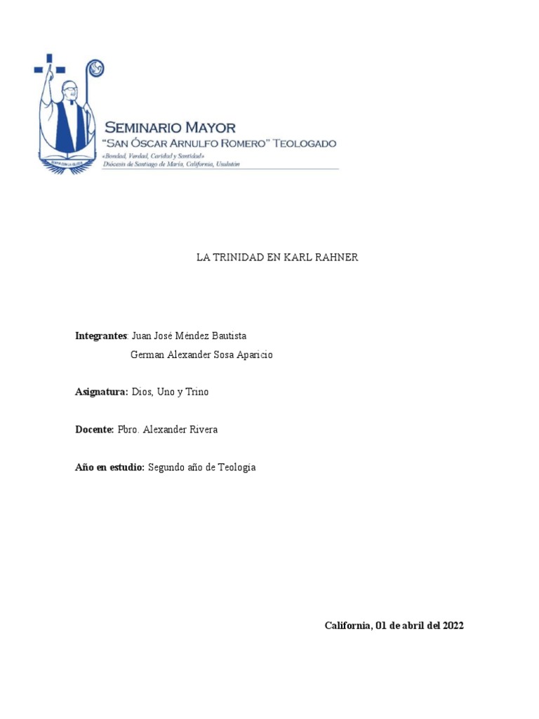 La Trinidad según Karl Rahner | PDF | Trinidad | espíritu Santo