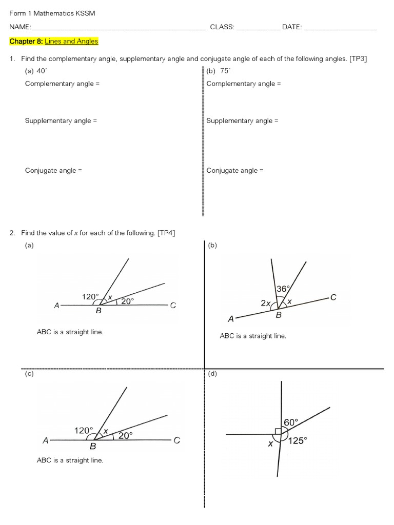 CHAPTER 8 Lines and Angles | PDF | Perpendicular | Angle