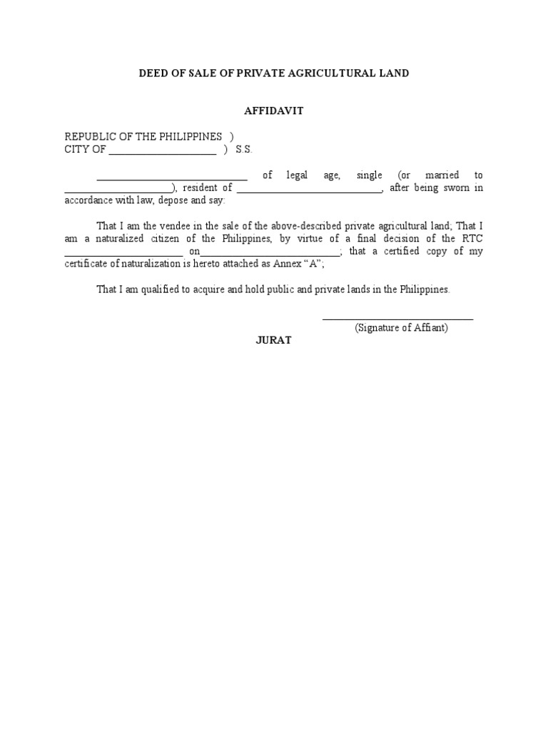 Deed of Sale for Agricultural Land | PDF