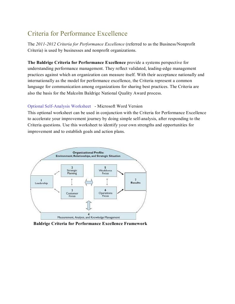 Criteria For Performance Excellence | PDF