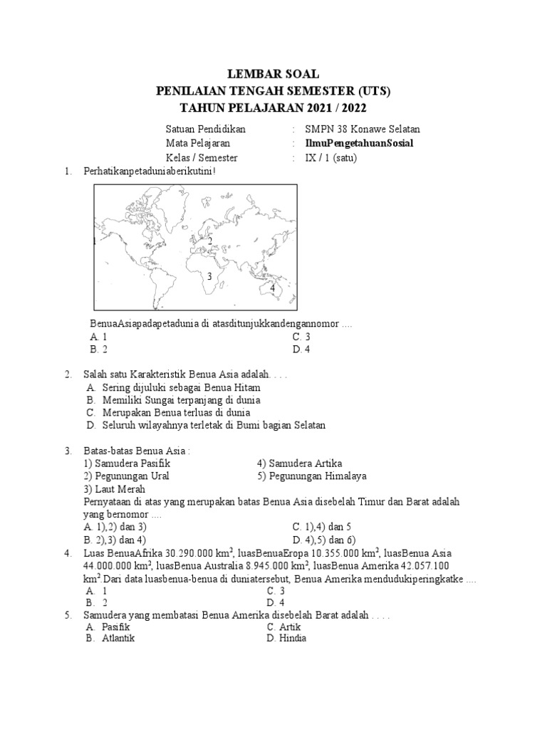 Soal UTS IPS Kelas 9 Tahun 2021 | PDF