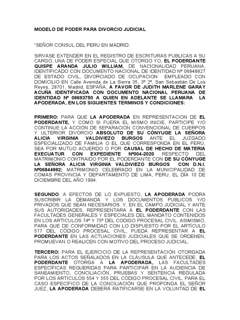 Mod Poder Divorcio Judicial (2) | PDF | Divorcio | Justicia