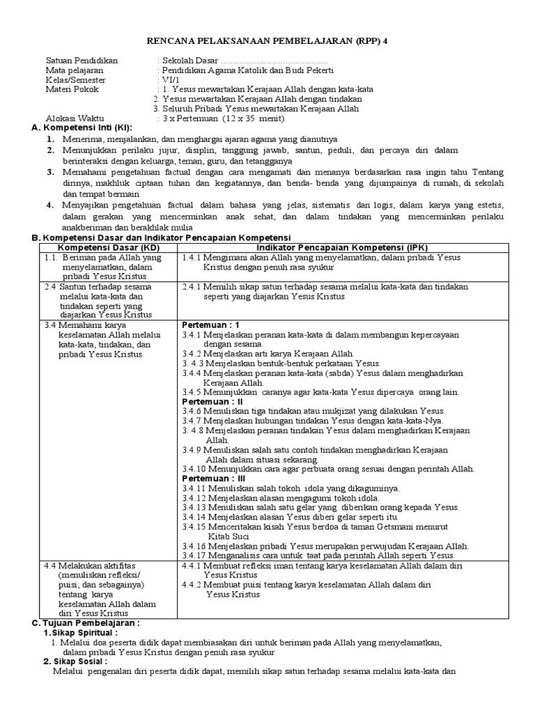 RPP 4 Kelas 6 Ganjil | PDF