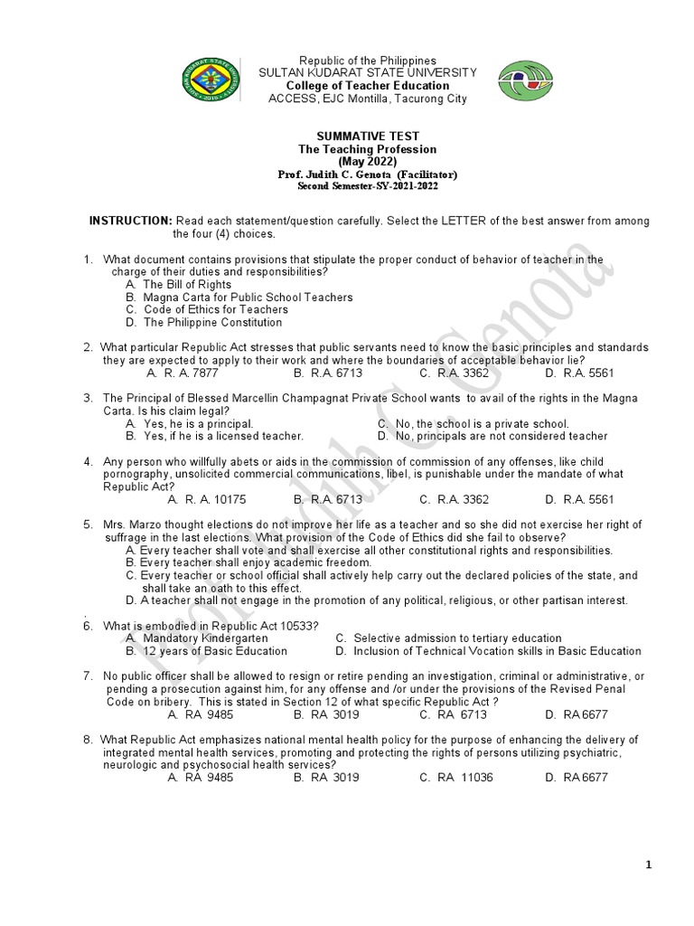 College of Teacher Education: Second Semester-SY-2021-2022 | PDF ...