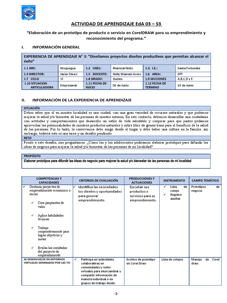 Formato de Sesion de Aprendizaje Ept 2022 | PDF | Iniciativa empresarial | Aprendizaje