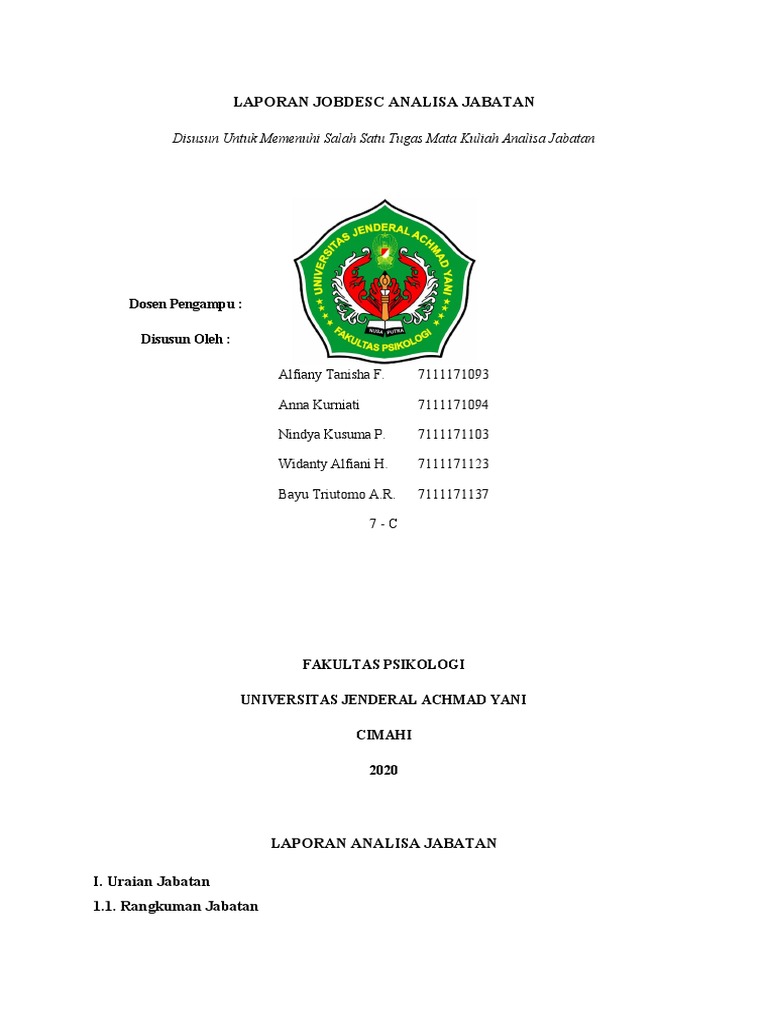 7C KELOMPOK 3 Laporan Jobdesc | PDF | Karier & Perkembangan | Bisnis