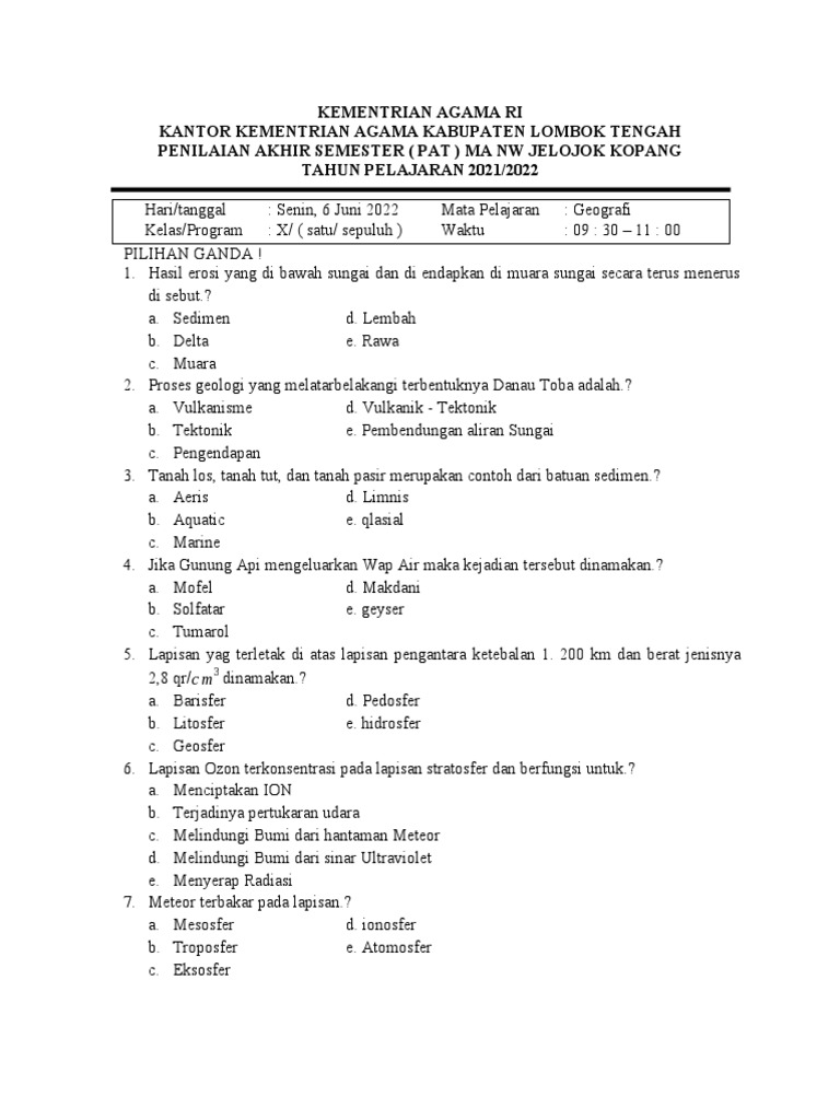 Soal Semester Genap Kelas X | PDF