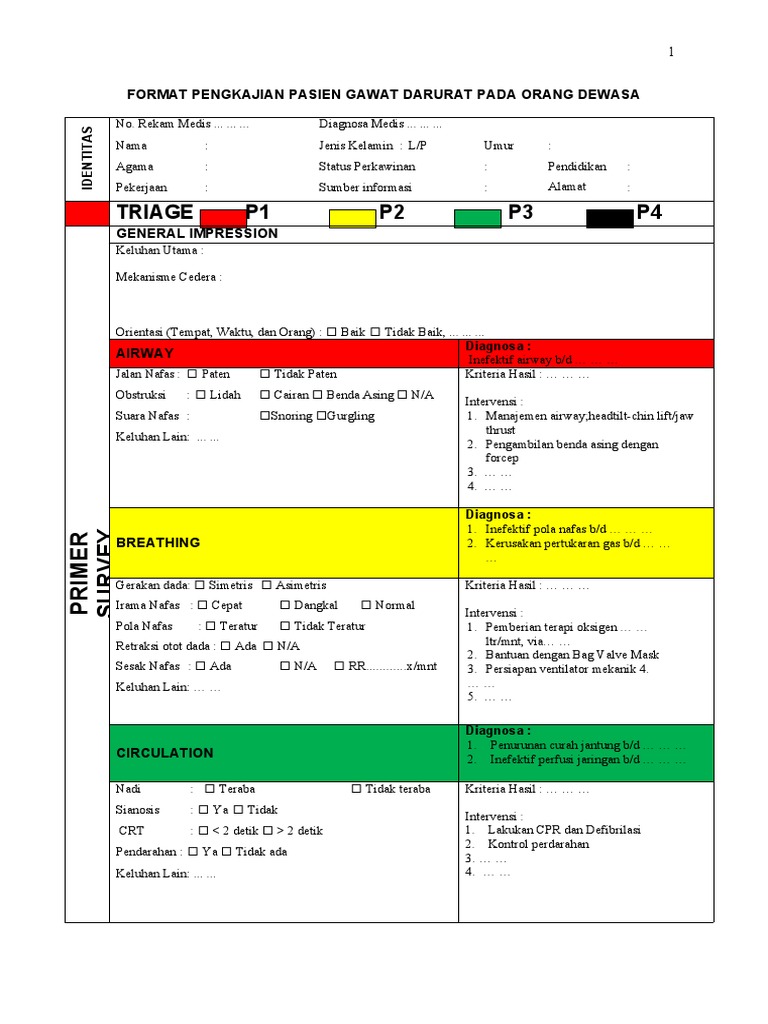 Format Pengkajian Pasien Gawat Darurat Pada Orang Dewasa | PDF