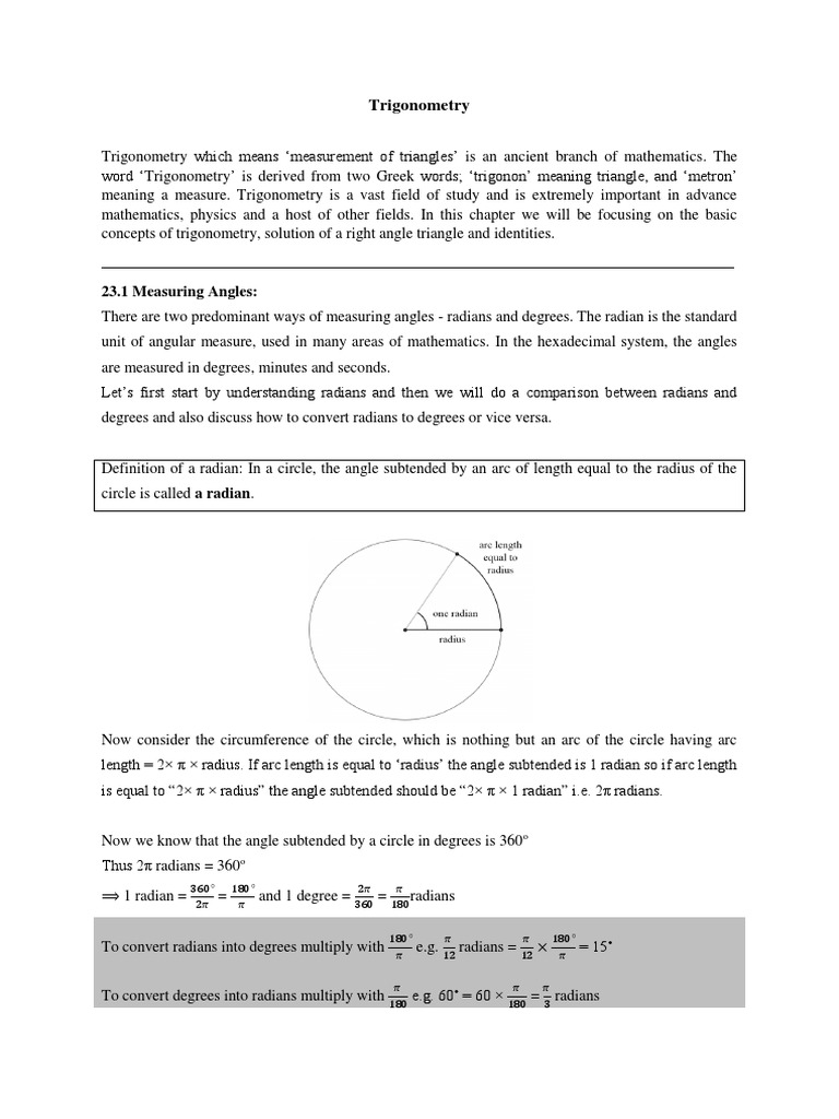 Trigonometry Notes and Solved Examples For SSC | PDF | Trigonometric ...