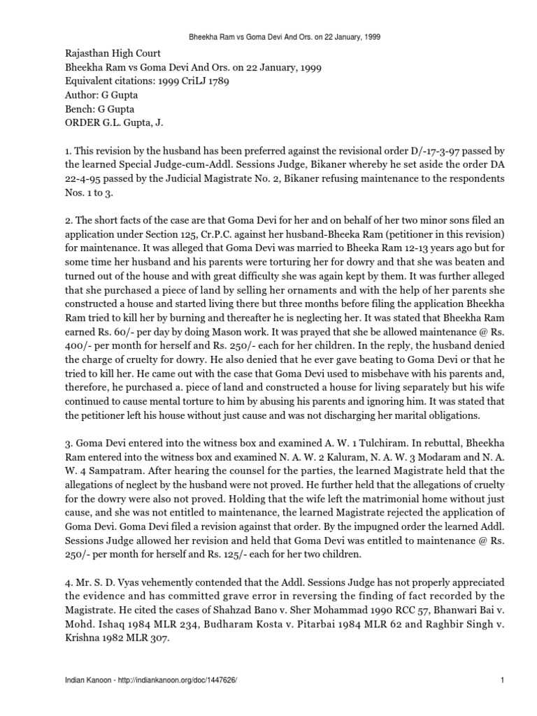 Bheekha Ram Vs Goma Devi and Ors On 22 January 1999 | PDF | Magistrate | Common Law