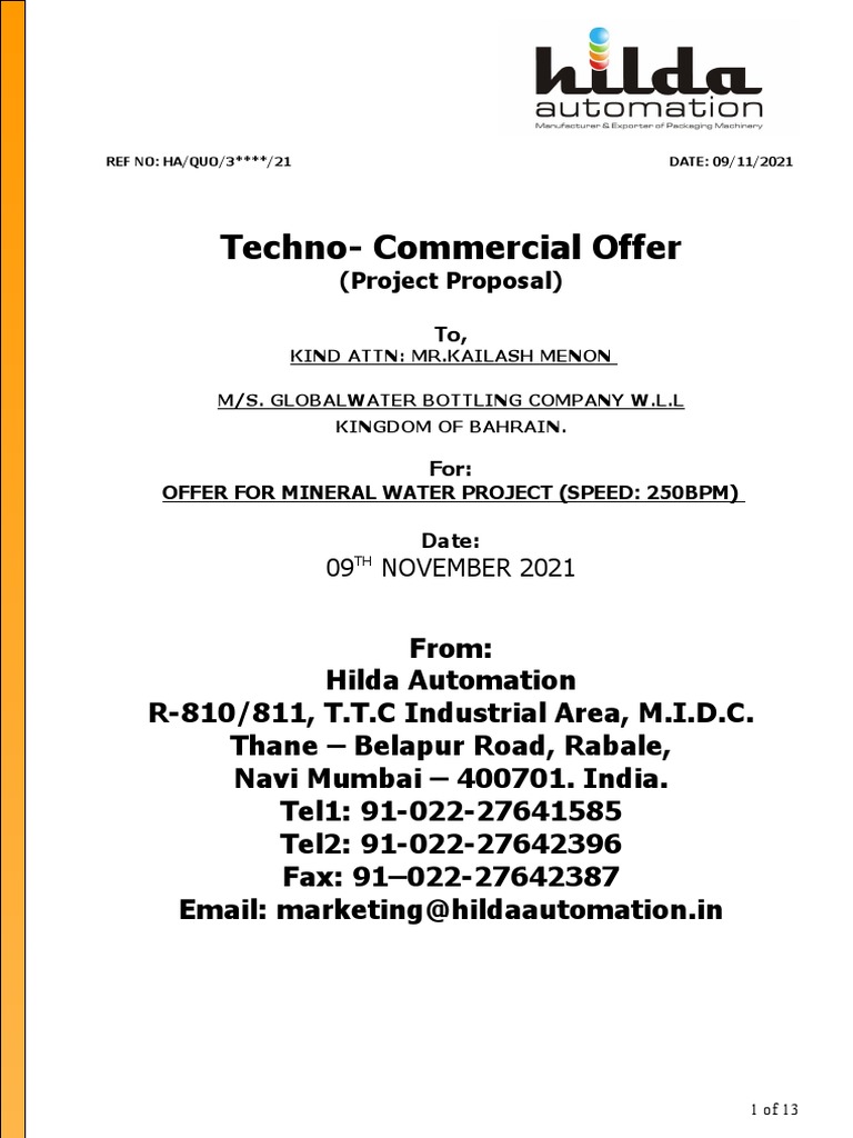 Techno-Commercial Offer: (Project Proposal) | PDF | Electric Motor | Machines