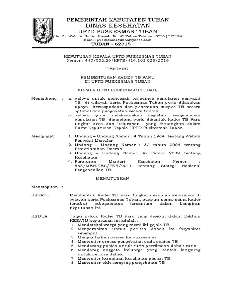 002.29 SK PEMBENTUKAN KADER TB PARU Edit | PDF