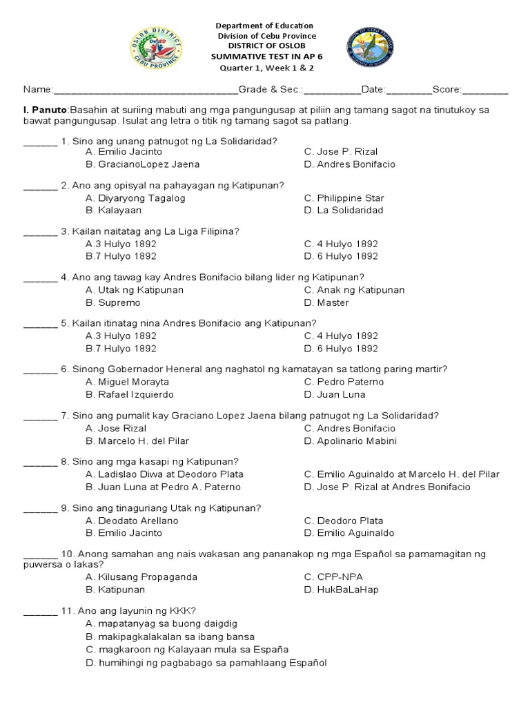 ST AP Q1 Wk1&2 | PDF