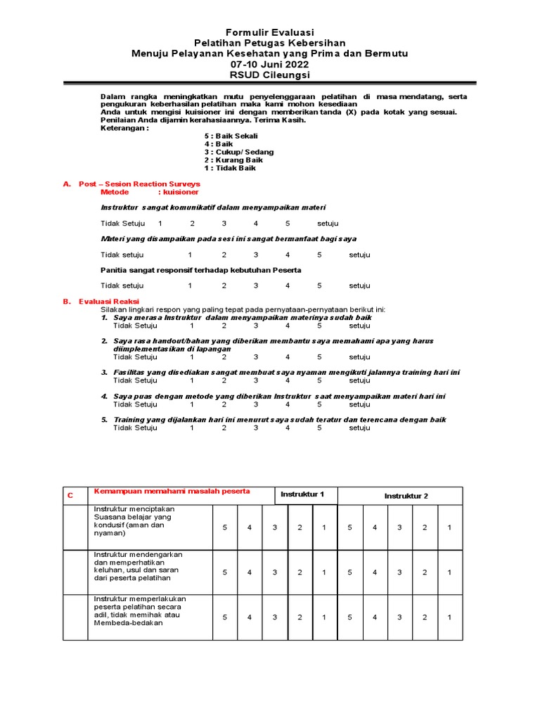 Lembar Evaluasi Pelatihan | PDF