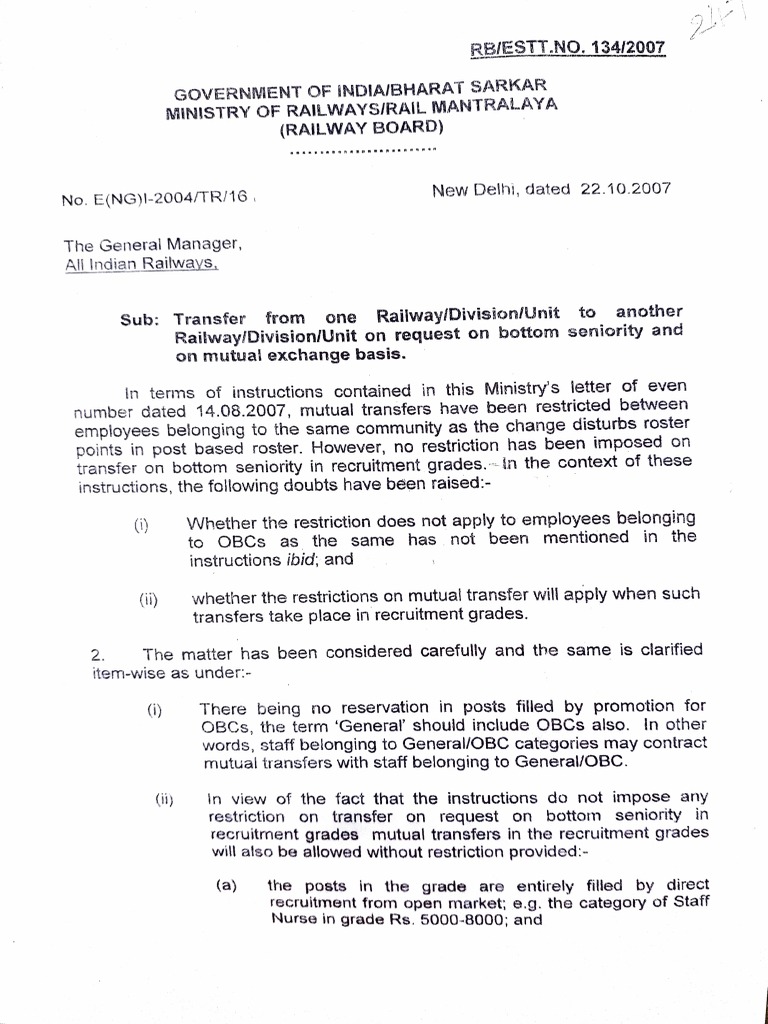 Clarifying Restrictions on Employee Transfers Between Railways and ...