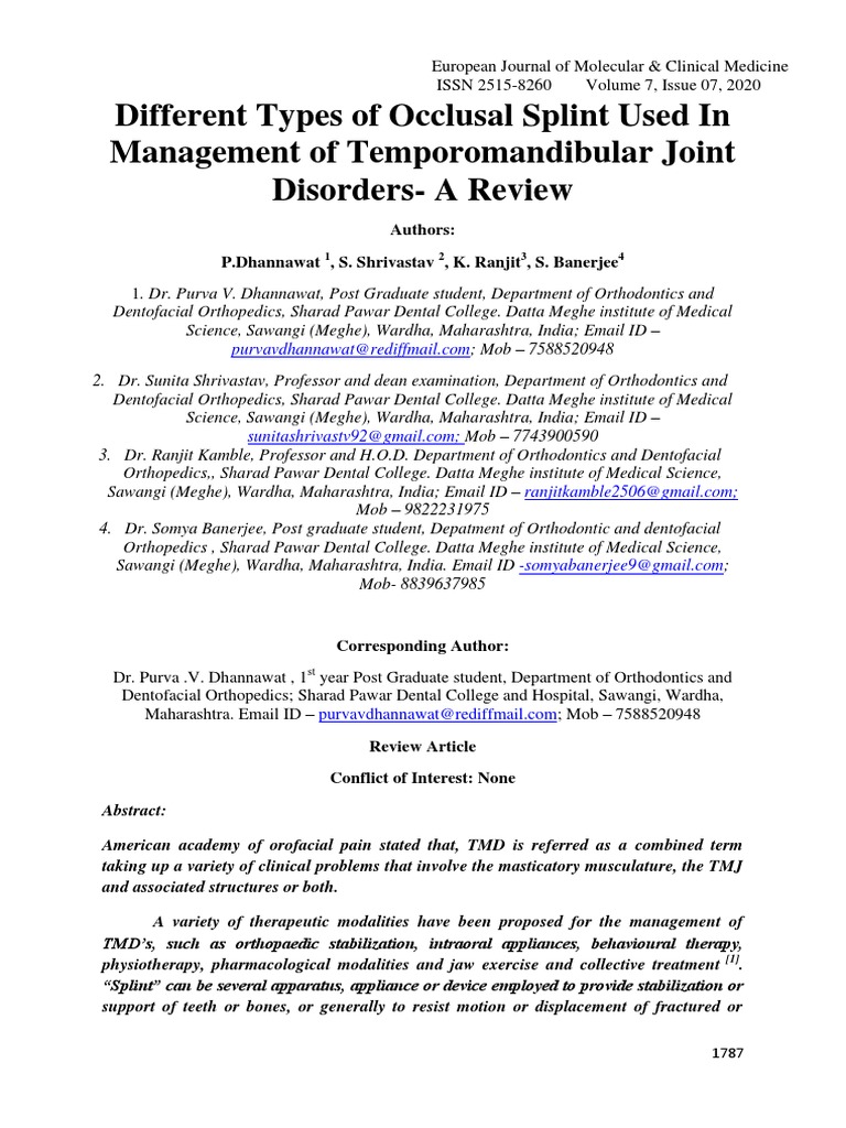 Different Types of Occlusal Splint Used in Management of ...