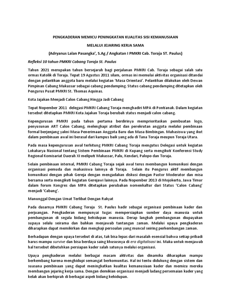 10 Tahun PMKRI Cabang Toraja ST | PDF