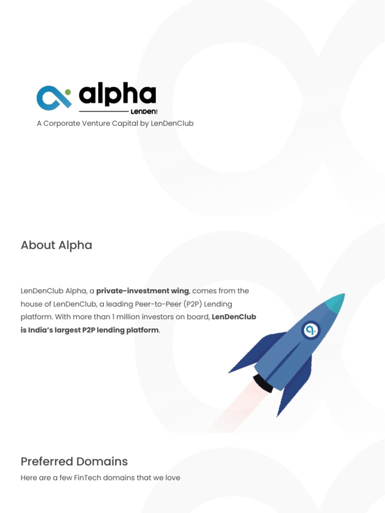 Alpha - A Venture Fund by LenDenClub | PDF | Startup Company | Small ...