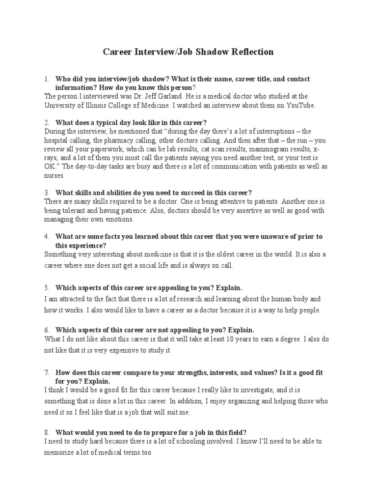 Career Interview/Job Shadow Reflection: Information? How Do You Know ...