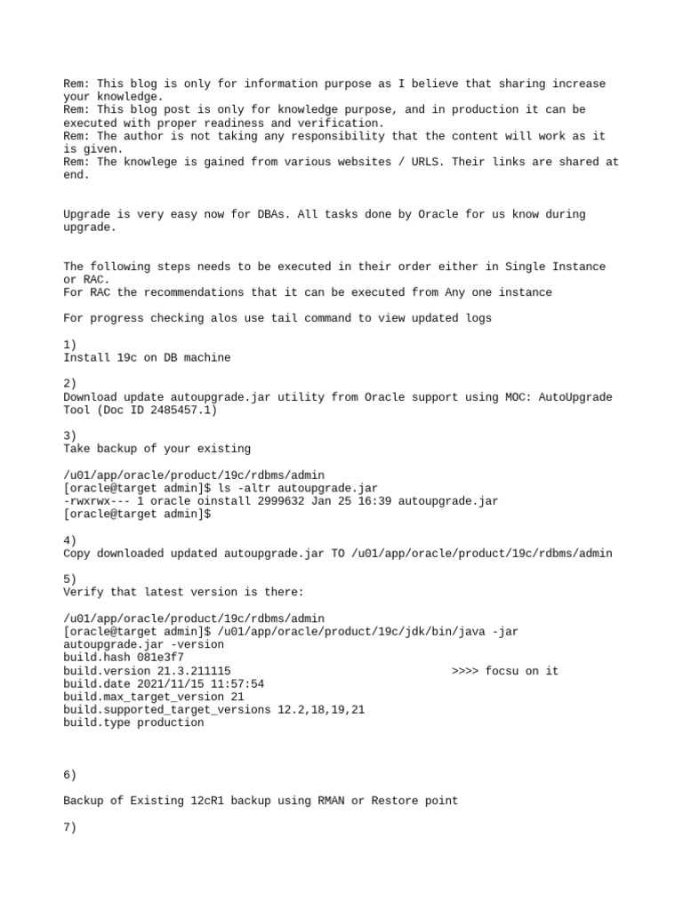 Oracle DB Upgrade Steps with AutoUpgrade Tool | PDF | Oracle Corporation | Java (Programming ...