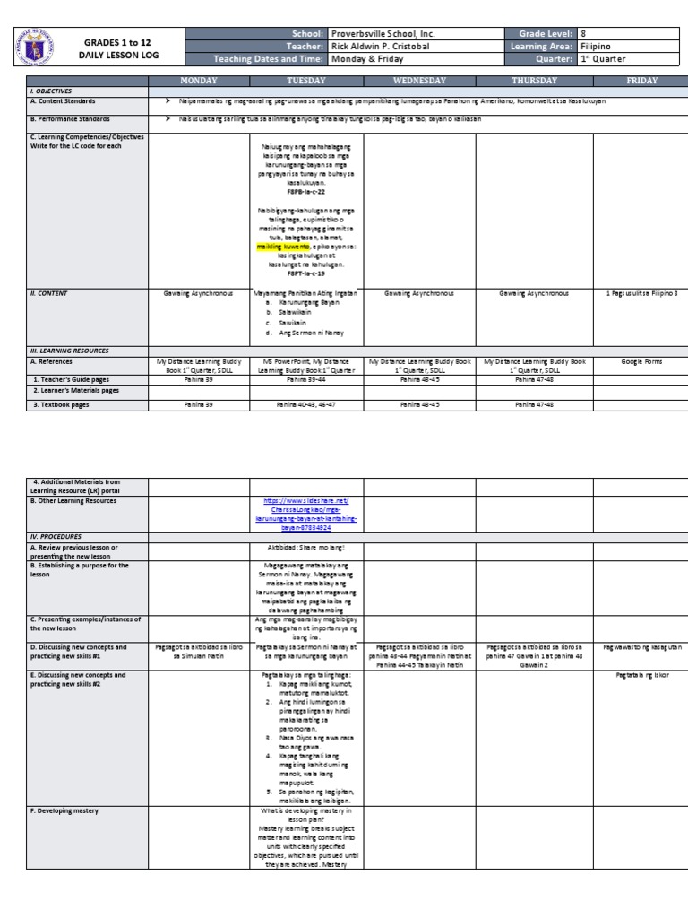 Filipino8 DLL Sample For Training | PDF
