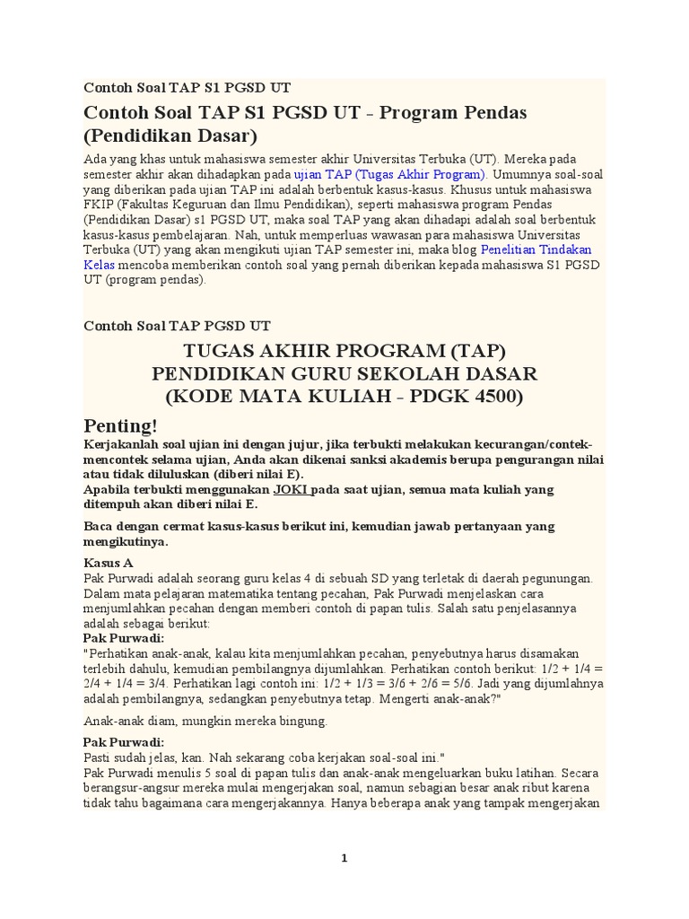 Contoh Soal TAP UT | PDF