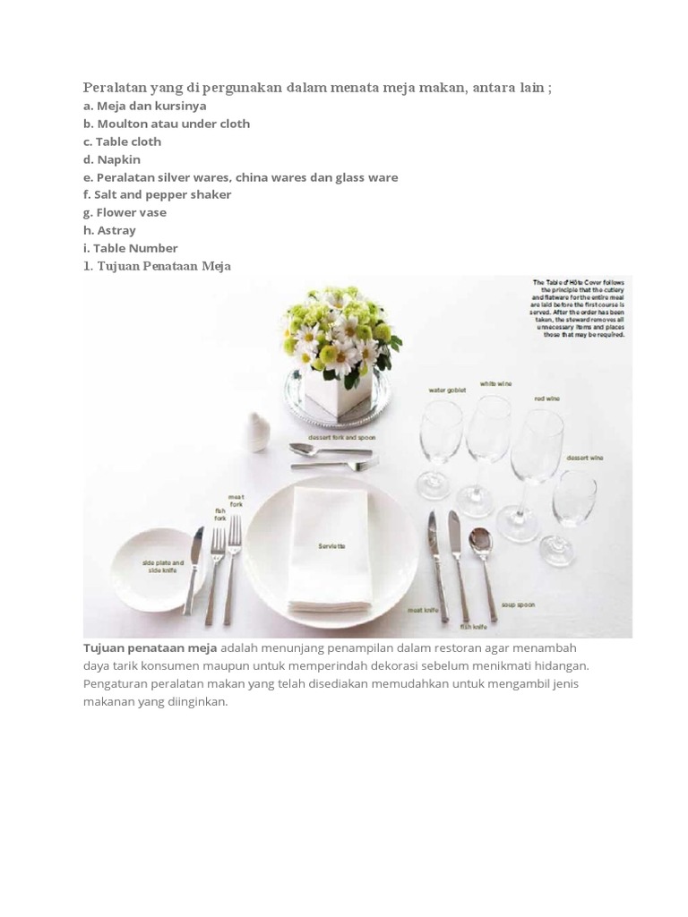 Peralatan Yang Di Pergunakan Dalam Menata Meja Makan | PDF