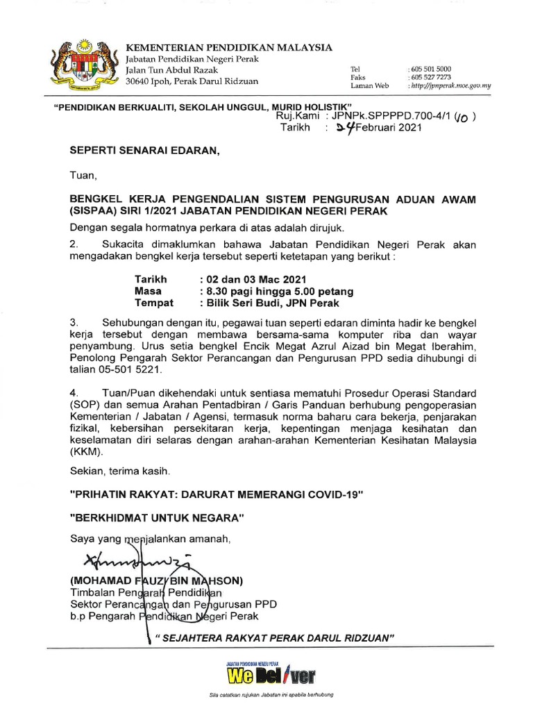 Bengkel Kerja Pengenalian Sistem Pengurusan Aduan Awam Sispaa Siri | PDF