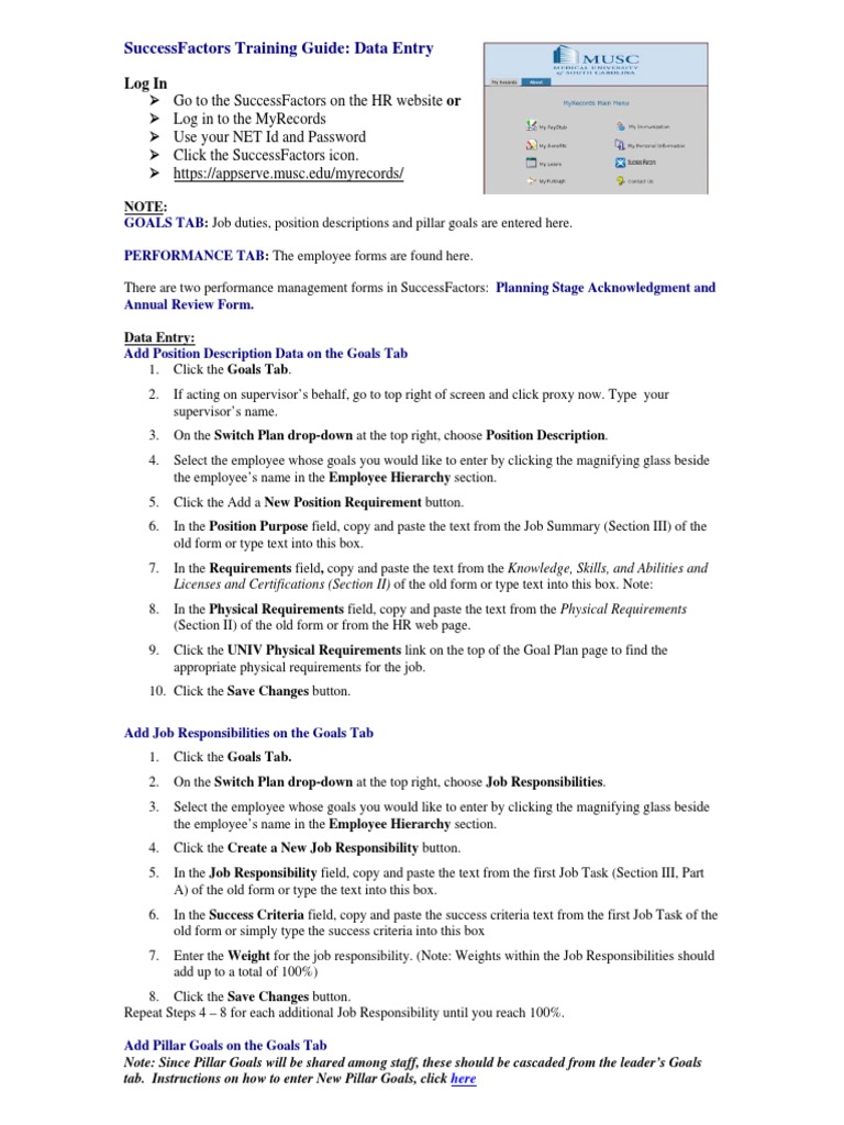 SuccessFactors Data Entry Guide | PDF | Software | Computing