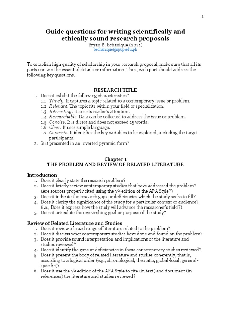 Guide Questions For Writing A Good Research Proposal | PDF | Data | Theory