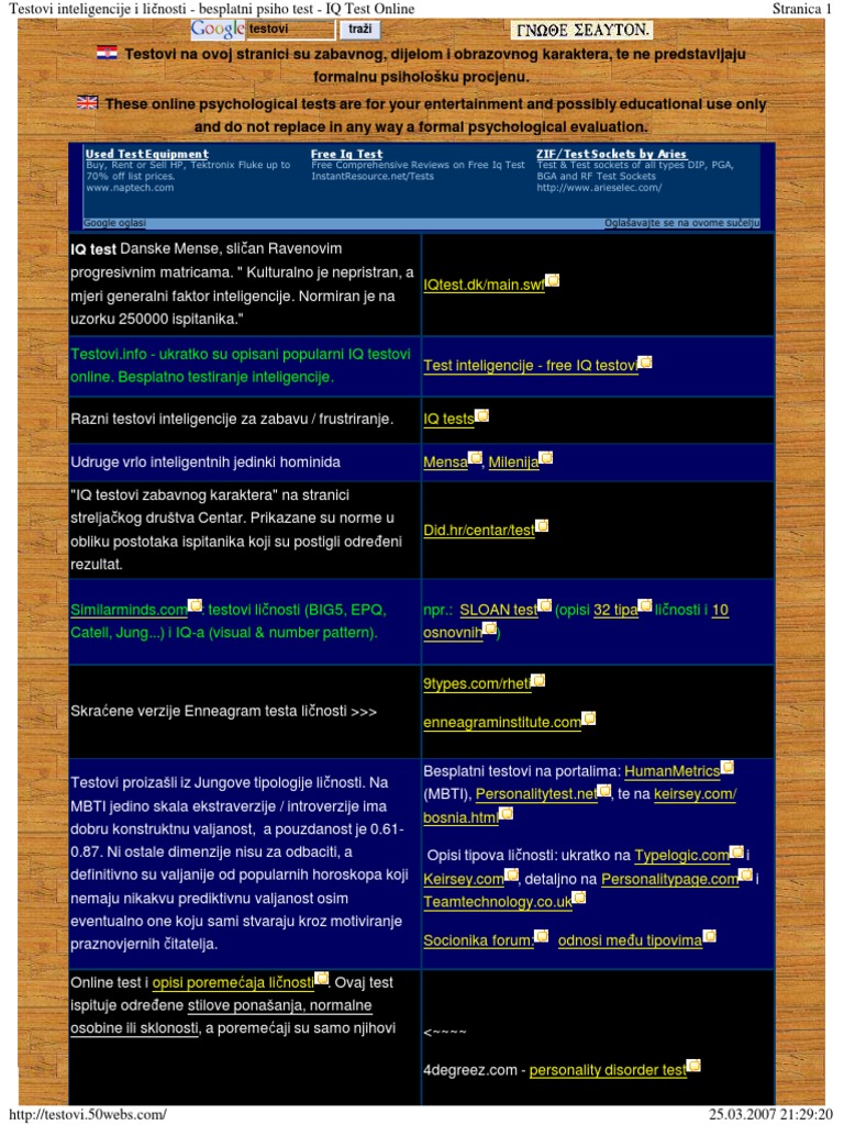 Testovi Inteligencije I Licnosti - Besplatni Psiho Test - IQ Test ...