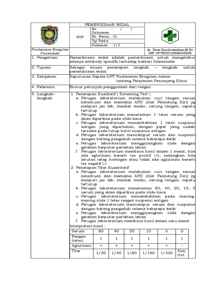 Prosedur Pemeriksaan Widal 1/80 | PDF | Sains & Matematika