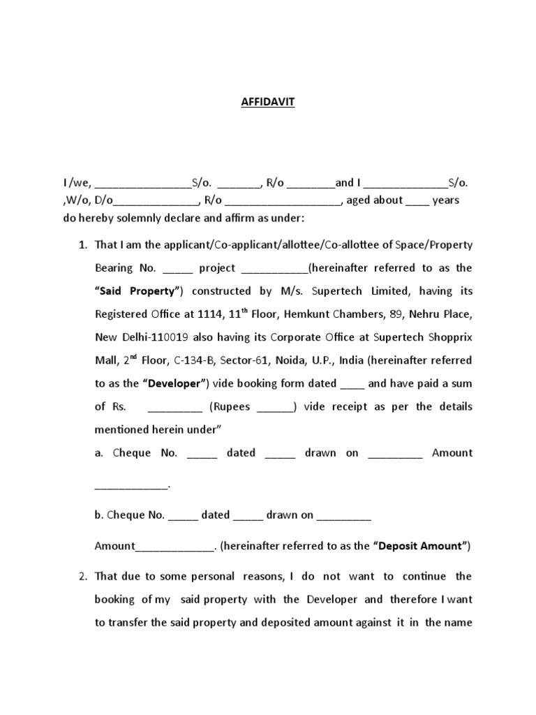Affidavit For Transfer of Flat | PDF | Affidavit | Government