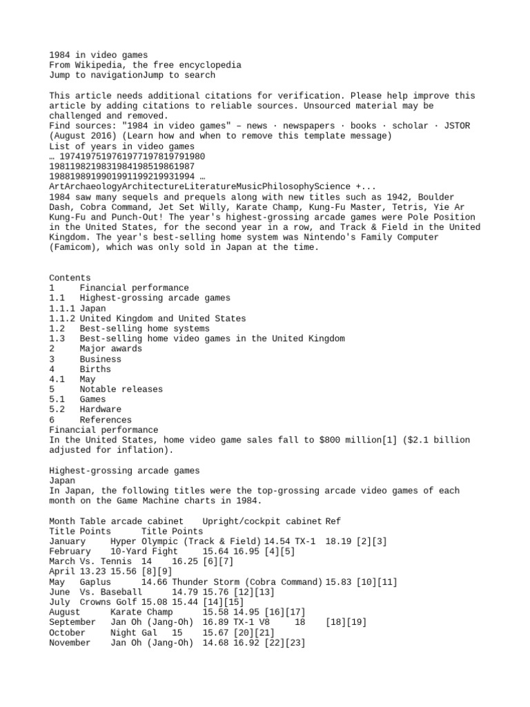 1984 Video Games | PDF | Wikipedia | Video Games