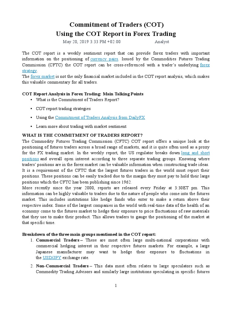 Commitment of Traders (COT) Using The COT Report in Forex Trading | PDF ...